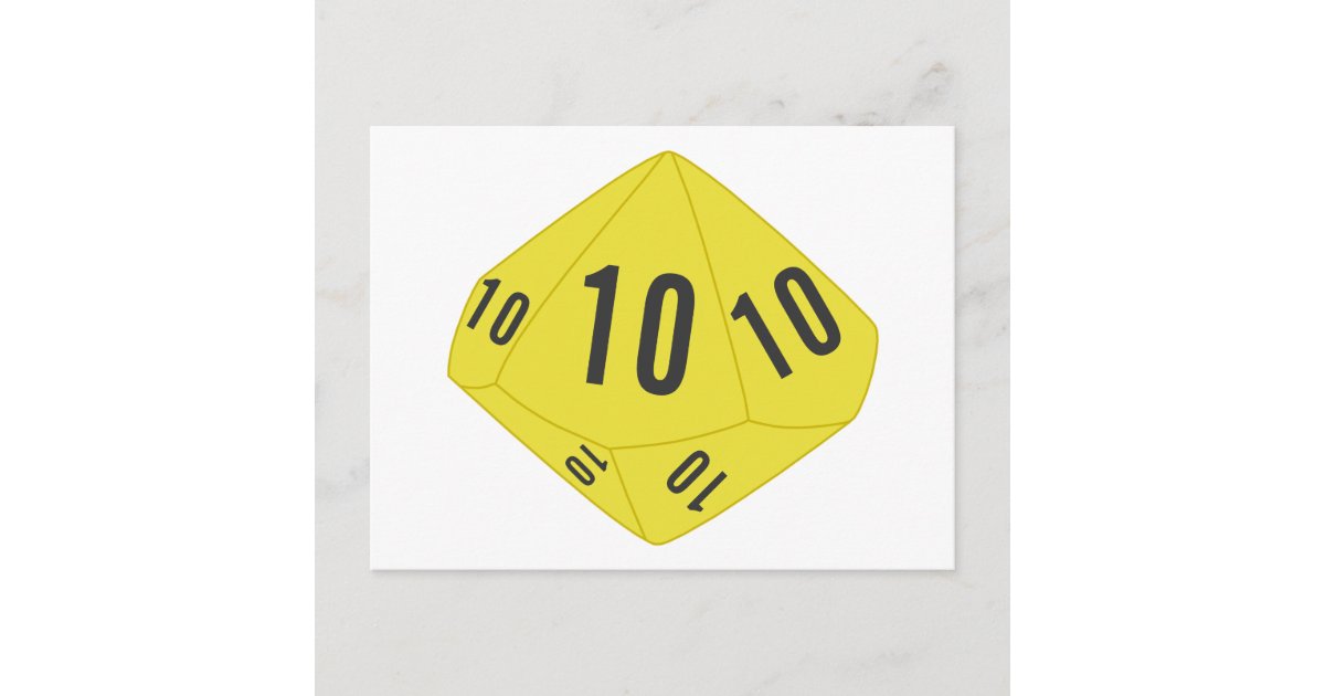 Yellow D10 Dice Table Number Postcard | Zazzle