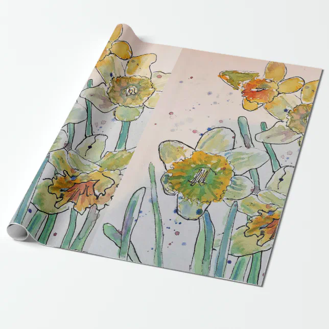 Yellow Daffodil Spring flowers Watercolor Wrapping Wrapping Paper | Zazzle