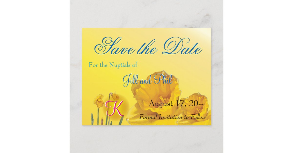Yellow Daffodils 3d Monogram Announcement Postcard | Zazzle
