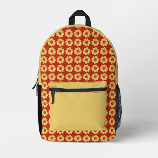 Yellow Dahlia Floral Pattern on Red Printed Backpack | Zazzle