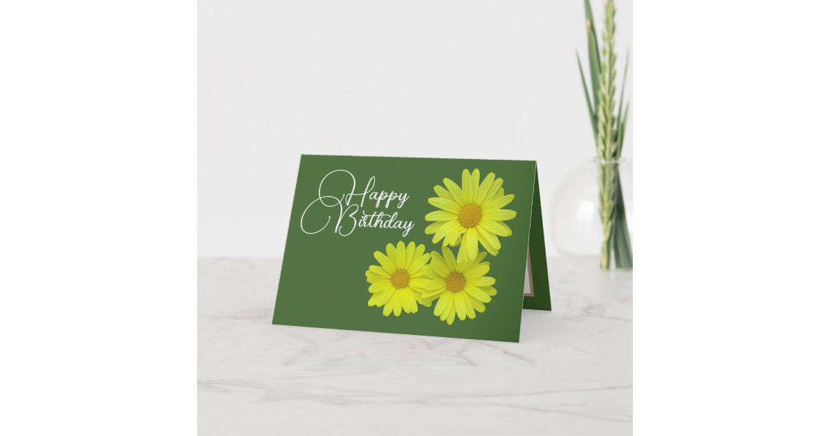 Yellow Daisies Green Background Happy Birthday Card | Zazzle