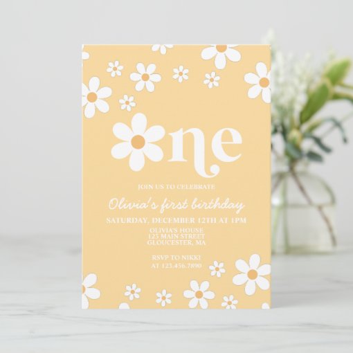 Yellow Daisy One Floral 1st Birthday Invitation | Zazzle