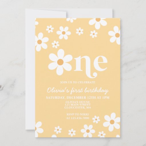 Yellow Daisy One Floral 1st Birthday Invitation | Zazzle