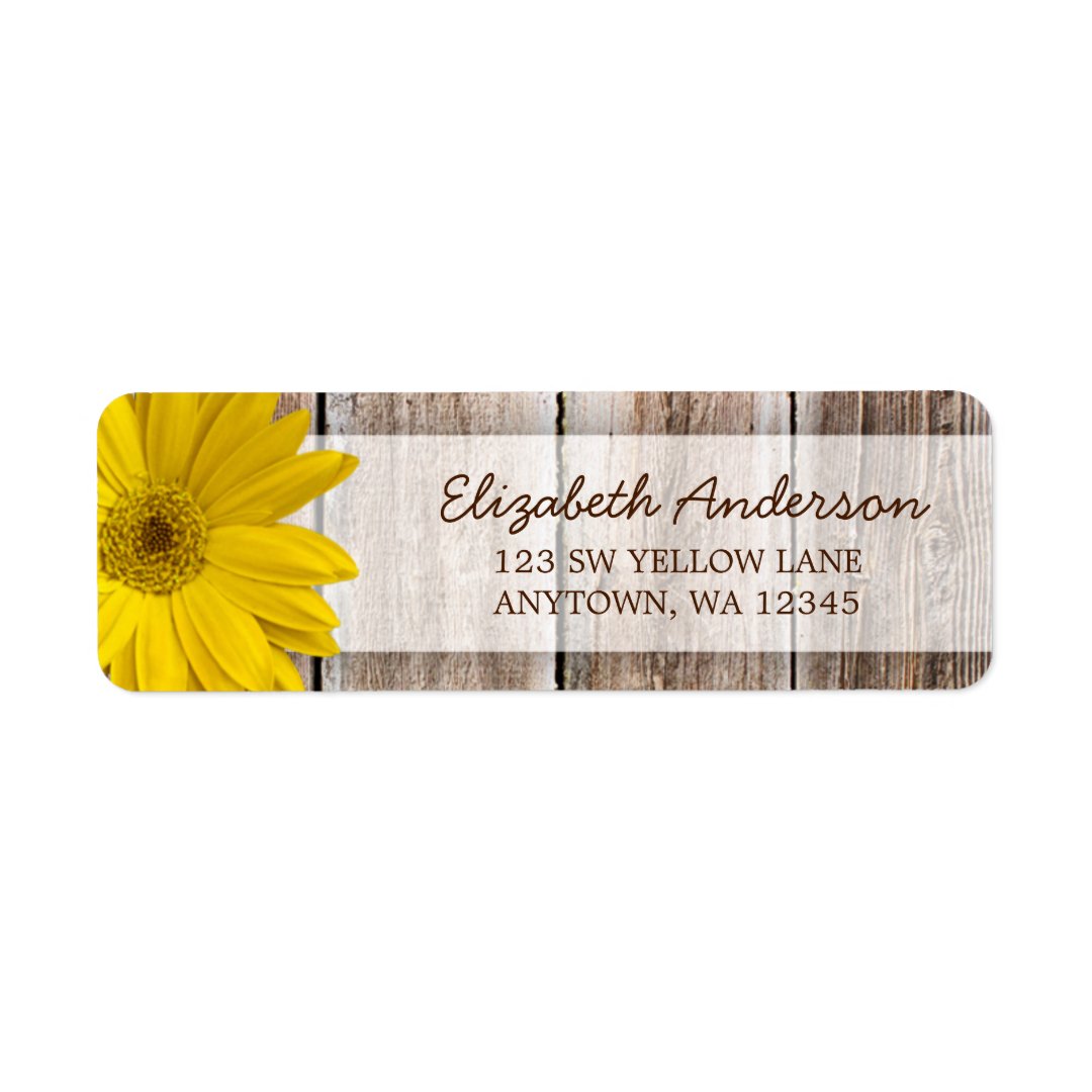 Yellow Daisy Rustic Barn Wood Address Labels | Zazzle