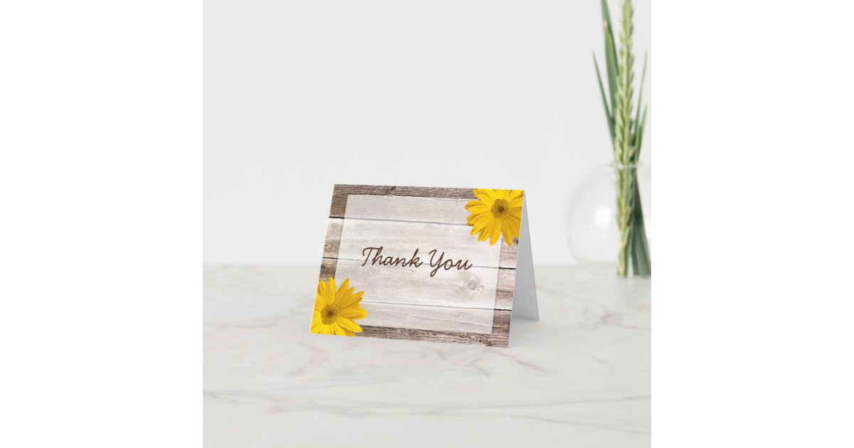 Yellow Daisy Rustic Barn Wood Thank You | Zazzle