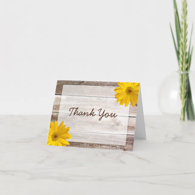 Yellow Daisy Rustic Barn Wood Thank You | Zazzle