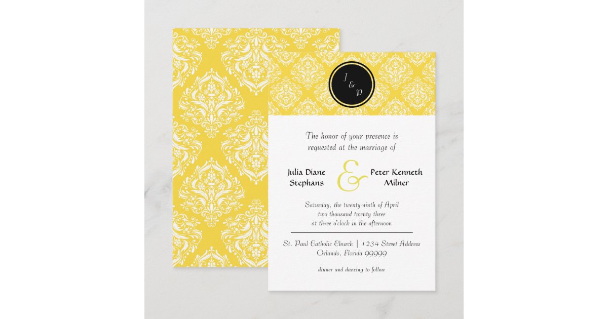 Yellow Damask - 3x5 Wedding Invitation | Zazzle