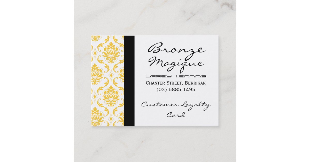Yellow Damask Business Customer Loyalty Cards | Zazzle