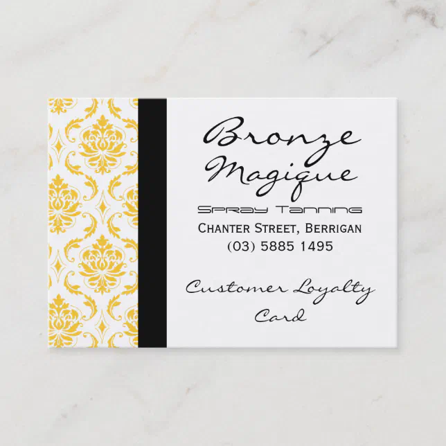 Yellow Damask Business Customer Loyalty Cards | Zazzle