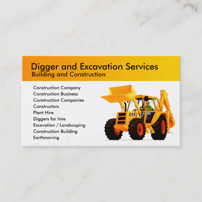 Yellow Digger Custom Construction and Excavator Business Card | Zazzle
