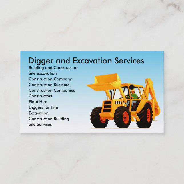 Yellow Digger Custom Construction Business Card | Zazzle