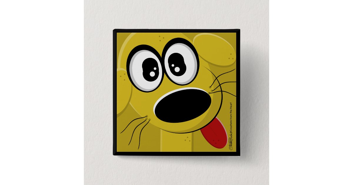 Yellow Dog Face Button | Zazzle