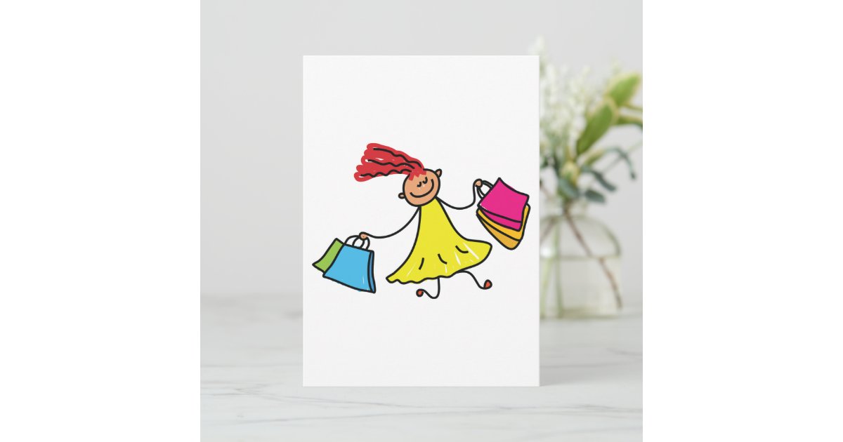 Yellow Dress Happy Girl Shopping Invitation | Zazzle