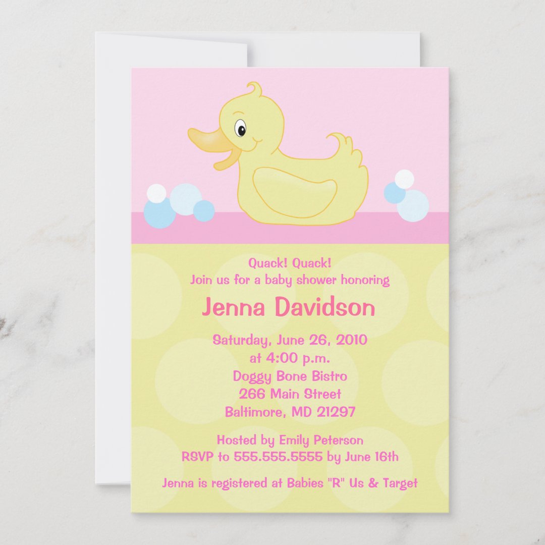 Yellow Duck 5x7 Baby Shower Invitation - Pink | Zazzle