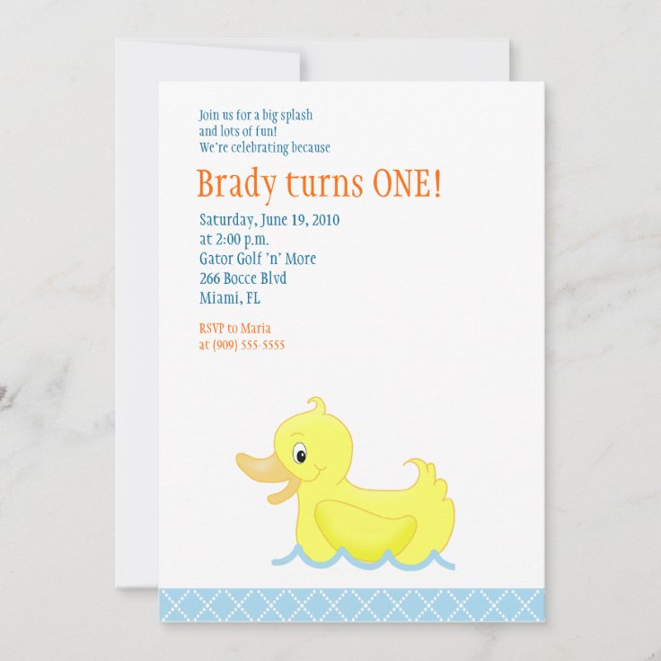Yellow Duck 5x7 Birthday Invitation | Zazzle