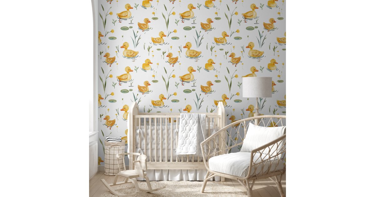 Yellow Duck Baby Nursery Wallpaper | Zazzle
