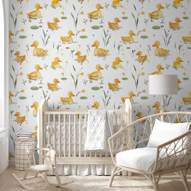 Yellow Duck Baby Nursery Wallpaper | Zazzle