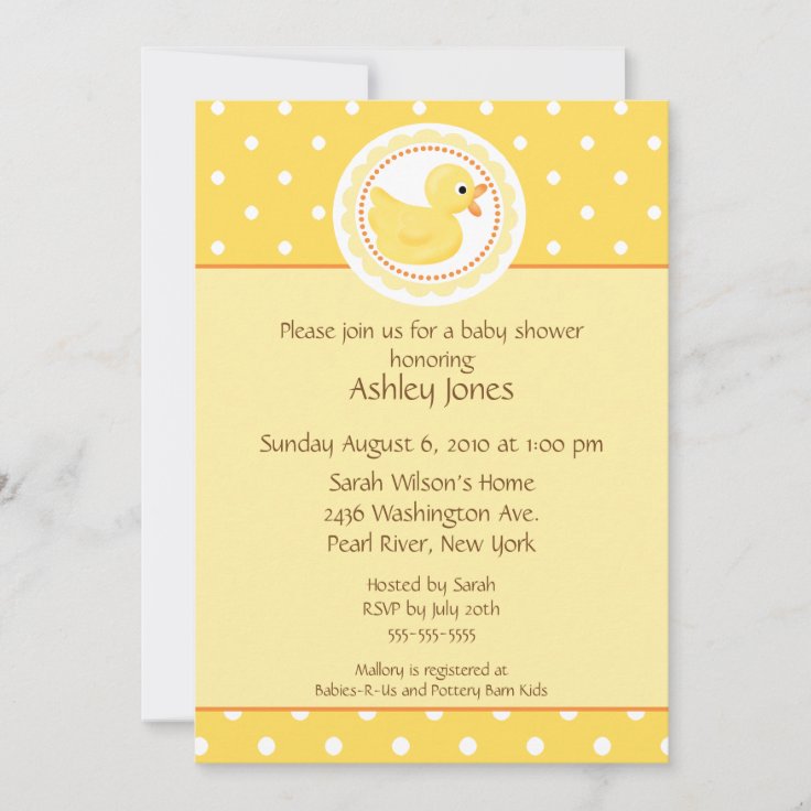 Yellow Duck Baby Shower Invitation | Zazzle