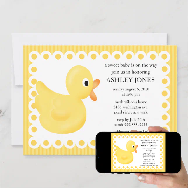 Yellow Duck Baby Shower Invitation | Zazzle