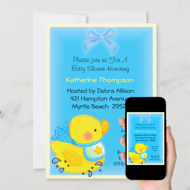 Yellow Duck Baby Shower Invitation | Zazzle