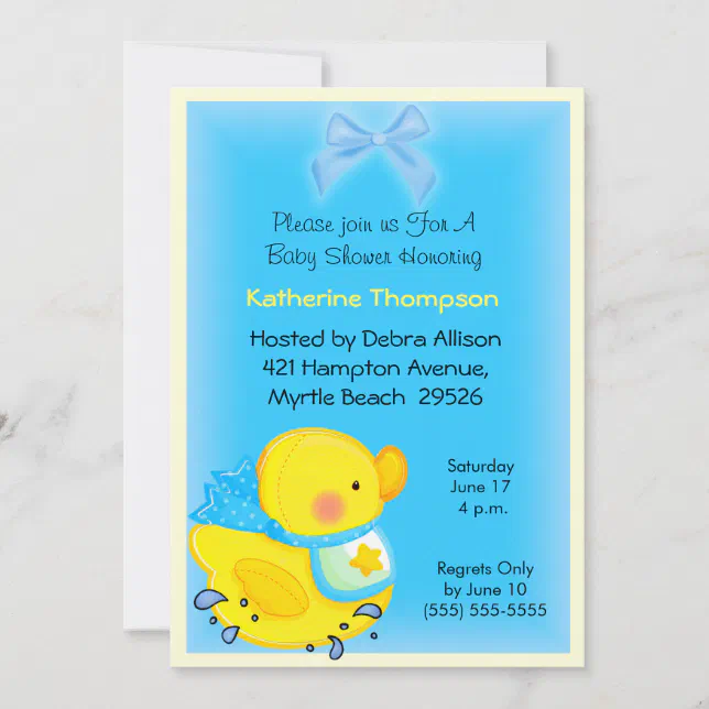 Yellow Duck Baby Shower Invitation | Zazzle