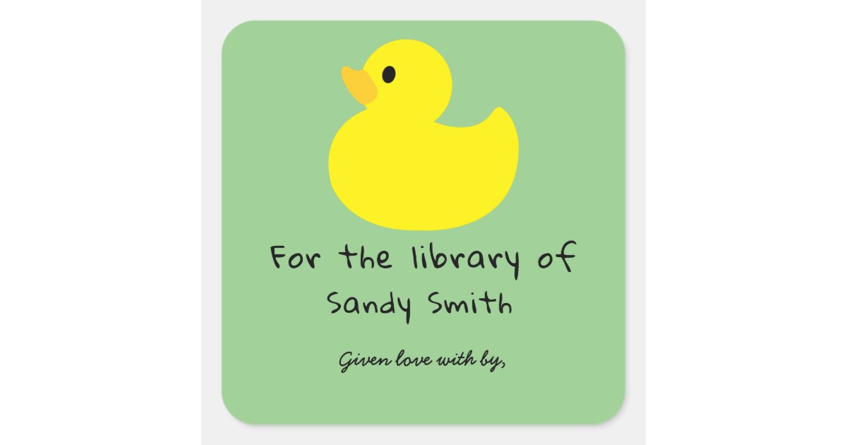 Yellow duck - for the library of square sticker | Zazzle