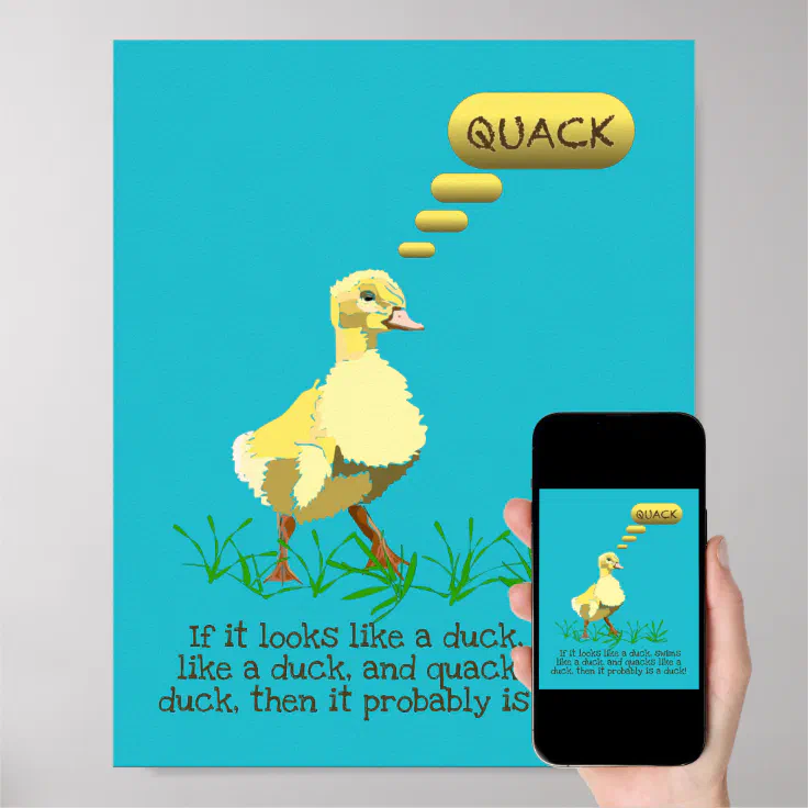 Yellow Duck Saying Quack Illustration Poster | Zazzle