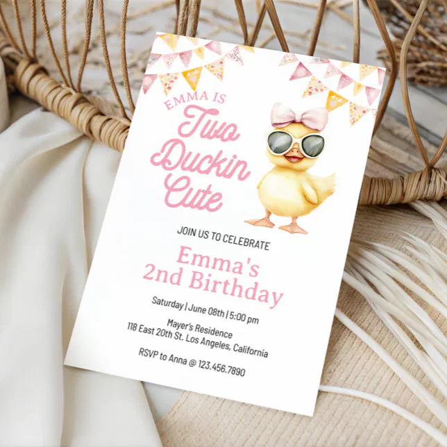 Yellow Duck Theme Two Duckin Cute 2nd Birthday Invitation | Zazzle