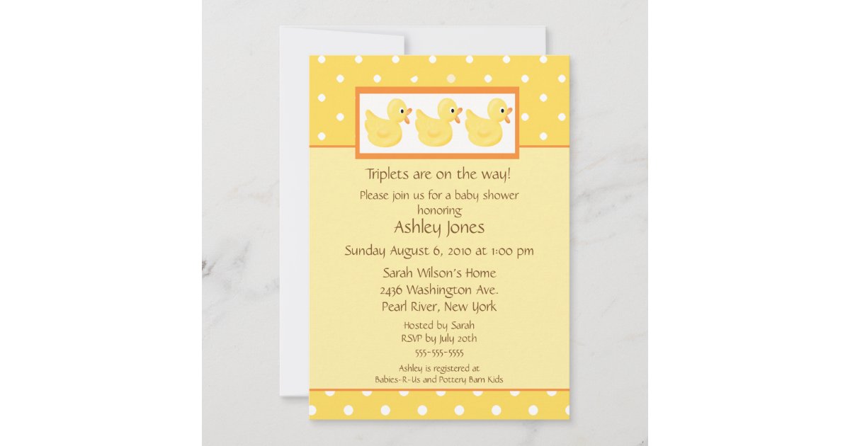 Yellow Ducks Triplets Baby Shower Invitation | Zazzle