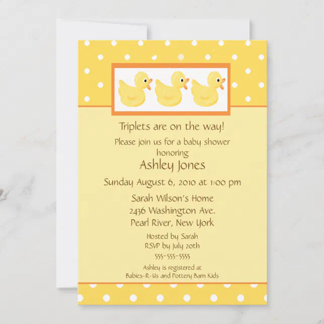 Yellow Ducks Triplets Baby Shower Invitation | Zazzle