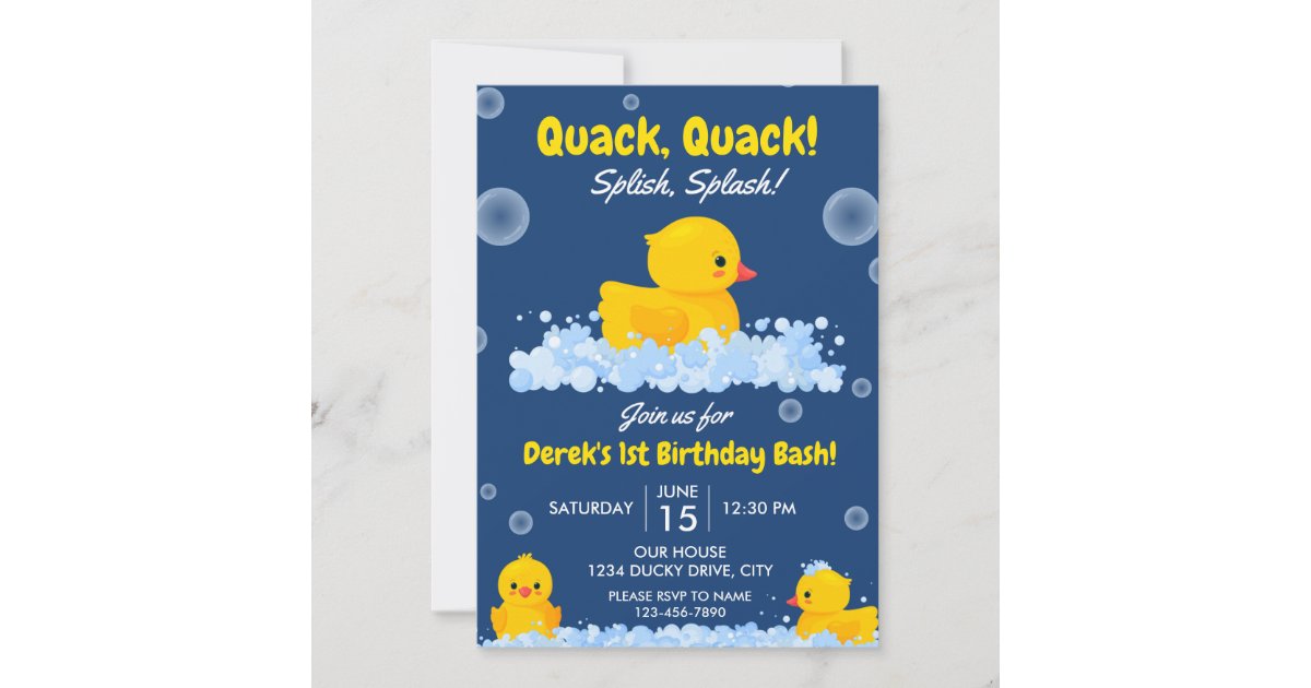 Yellow Ducky Birthday Invitation | Zazzle