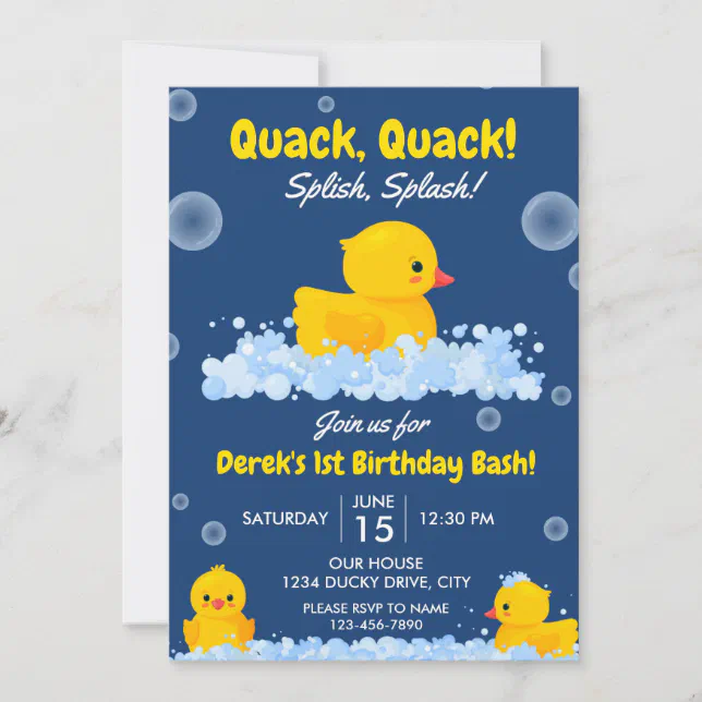 Yellow Ducky Birthday Invitation | Zazzle