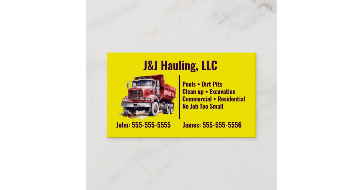 Yellow Dump Truck Business Card | Zazzle