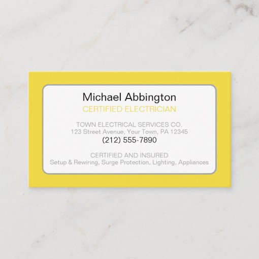 Yellow Electrical Electrician Business Card | Zazzle