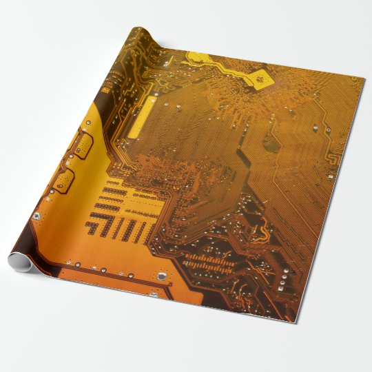 yellow electronic circuit board computer chip moth wrapping paper ...
