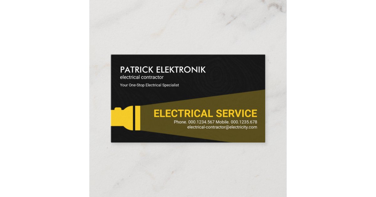 Yellow Flashlight Black Night Grunge Electrician Business Card | Zazzle