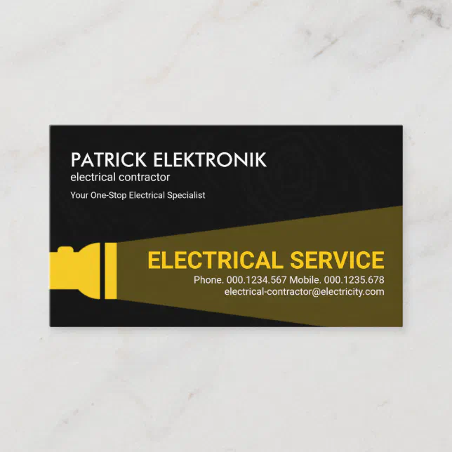 Yellow Flashlight Black Night Grunge Electrician Business Card | Zazzle
