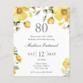 Yellow Floral 80th Birthday Budget Invitation | Zazzle