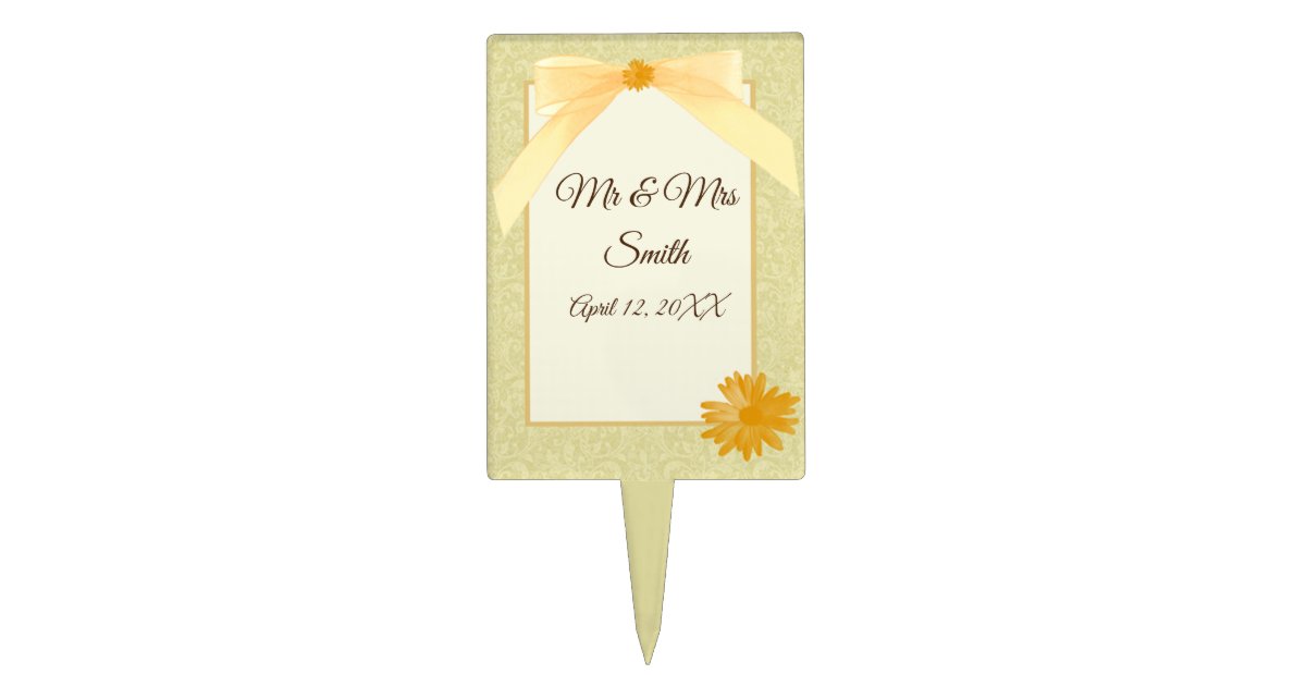 Yellow Floral And Bow Wedding Cake Topper | Zazzle