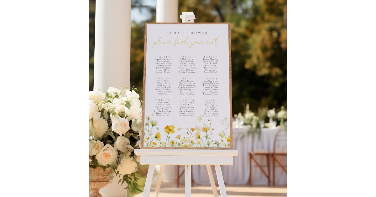 Yellow Floral Baby In Bloom Seating Chart Poster | Zazzle