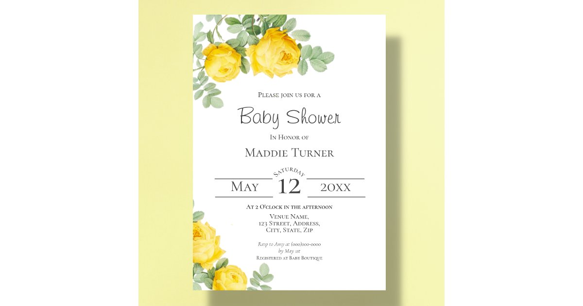 Yellow Floral Baby Shower Invitation | Zazzle