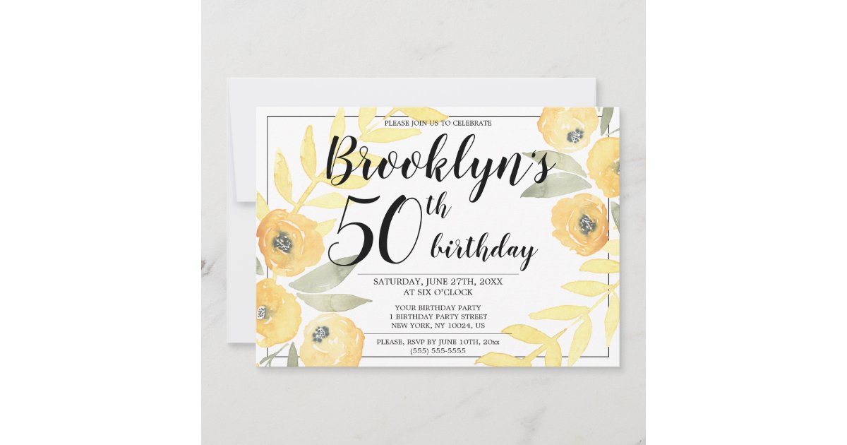 Yellow Floral Birthday Party Invitations Script | Zazzle