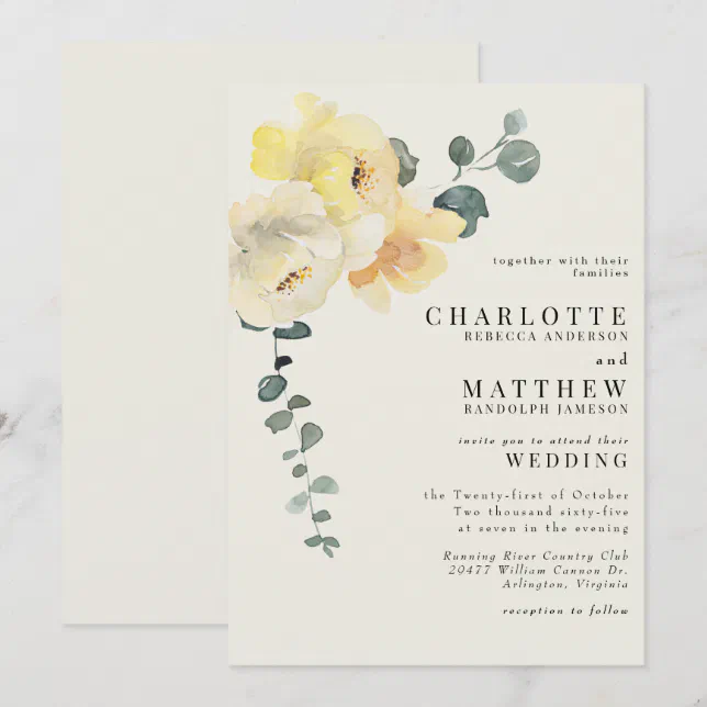 Yellow Floral Cream Elegant Wedding No Parents Invitation | Zazzle