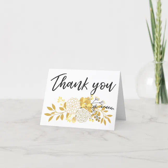 Yellow Floral Digital Cluster Hand-lettering Thank You Card | Zazzle