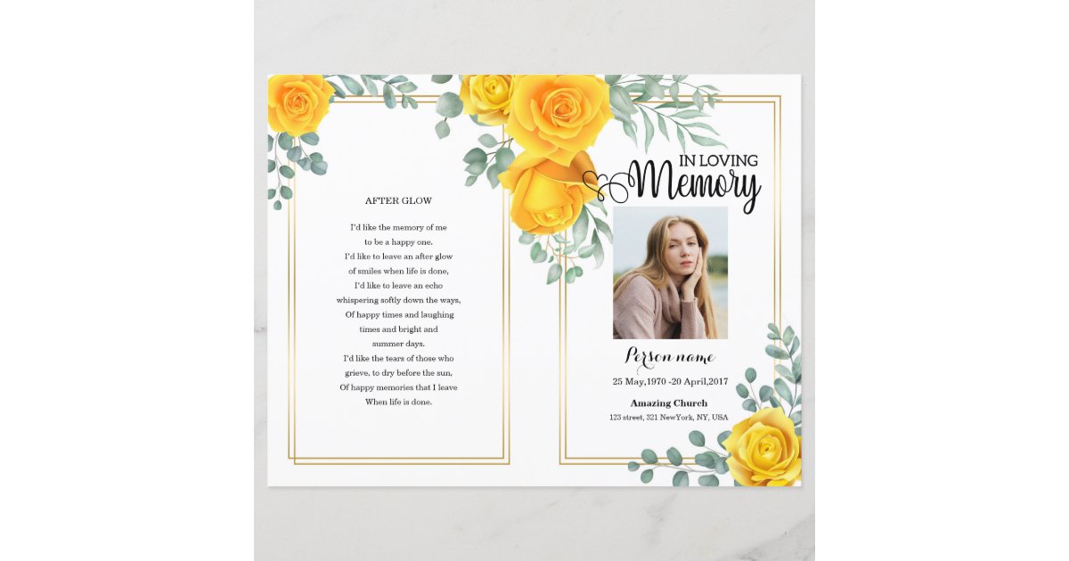 Yellow floral Funeral Program template | Zazzle