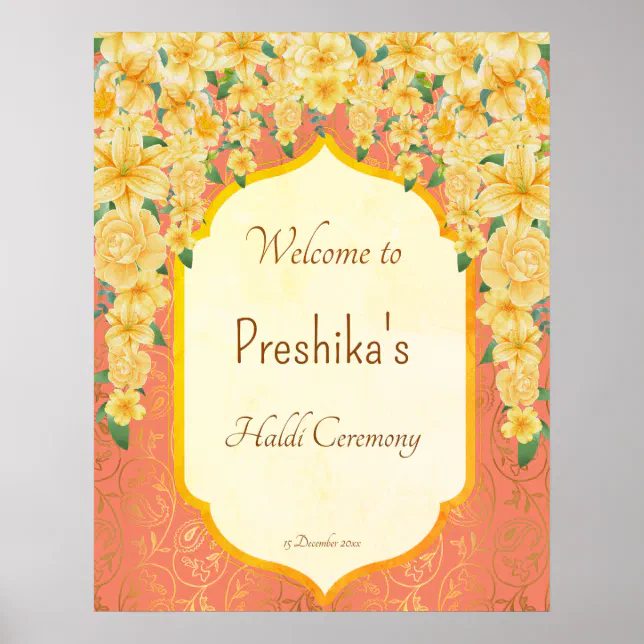 Yellow floral garlands Indian wedding haldi welcom Poster | Zazzle
