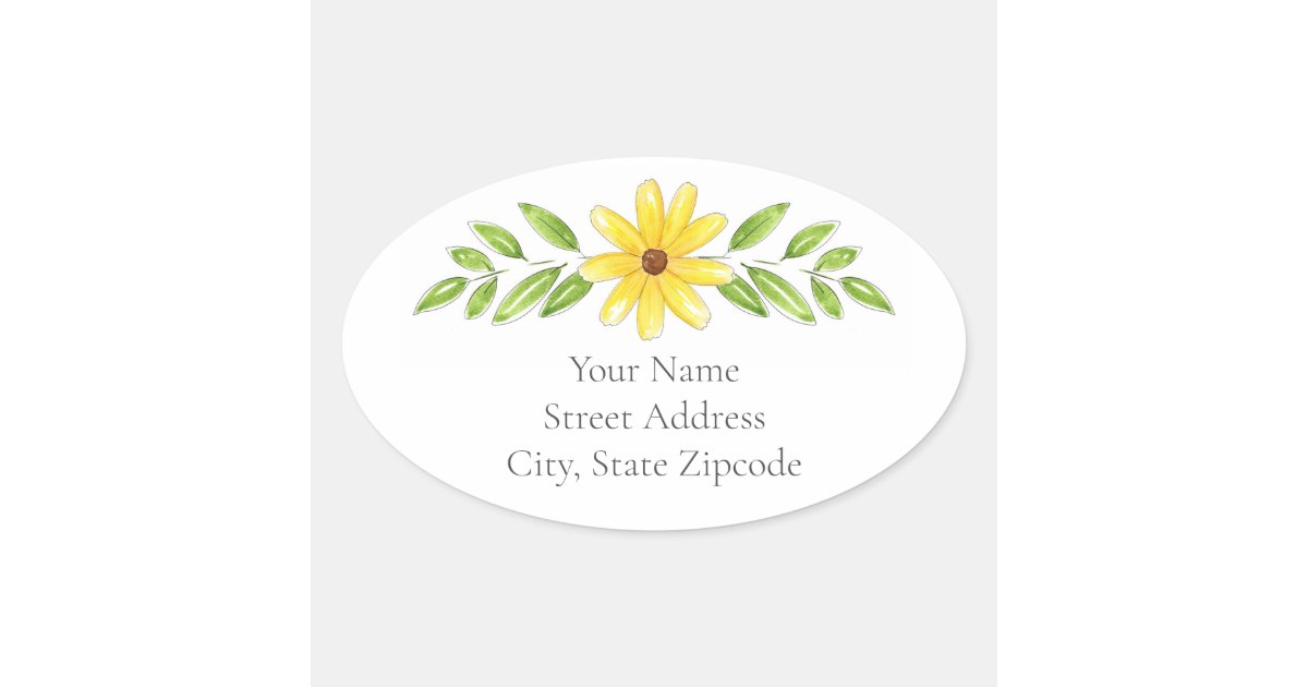 'Yellow Floral Pen and Watercolor Swag' Labels | Zazzle