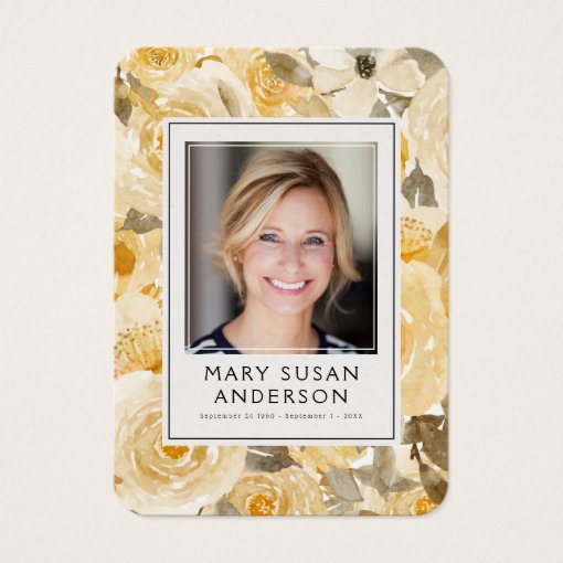 Yellow Floral Photo Funeral Memorial Poem Card | Zazzle