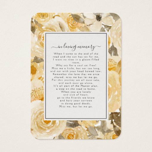 Yellow Floral Photo Funeral Memorial Poem Card | Zazzle