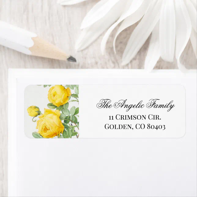 yellow floral return address labels chic simple | Zazzle